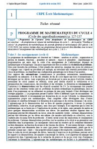 CRPE mathématiques écrit : Fiche-résumé 1 Programme de mathématiques du cycle 4 | Enseigner et ...