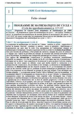 CRPE mathématiques écrit : Fiche-résumé 1 Programme de mathématiques du cycle 4 | Enseigner et ...
