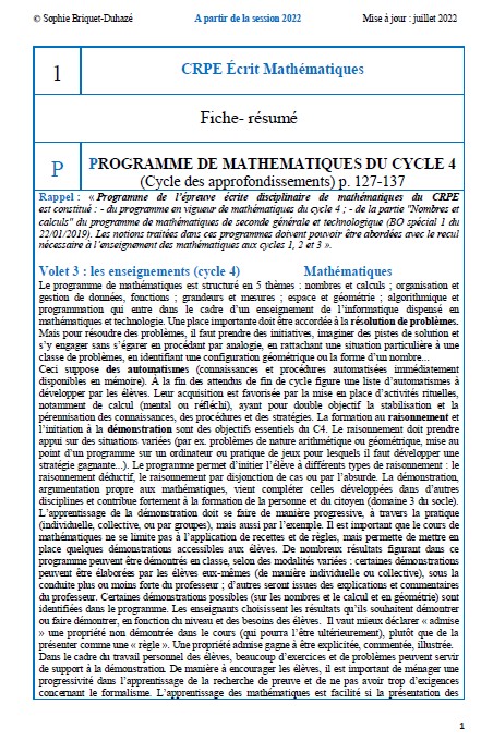 CRPE 2 Ecrit mathématiques | Enseigner et apprendre à l'école maternelle