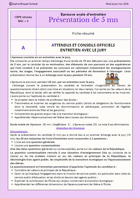 Oral d’entretien | Enseigner et apprendre à l'école maternelle